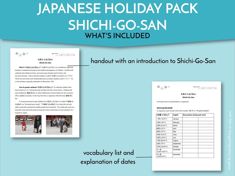 Japanese Holiday Worksheets: Shichi-go-san (november) | for All Levels ...