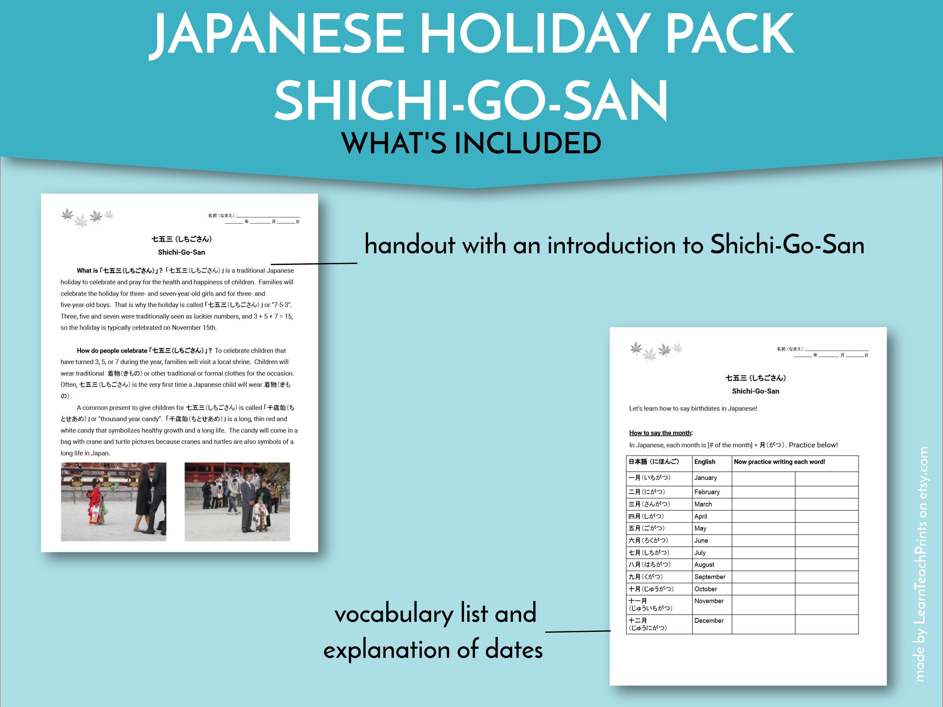 Japanese Holiday Worksheets: Shichi-go-san (november) | for All Levels ...