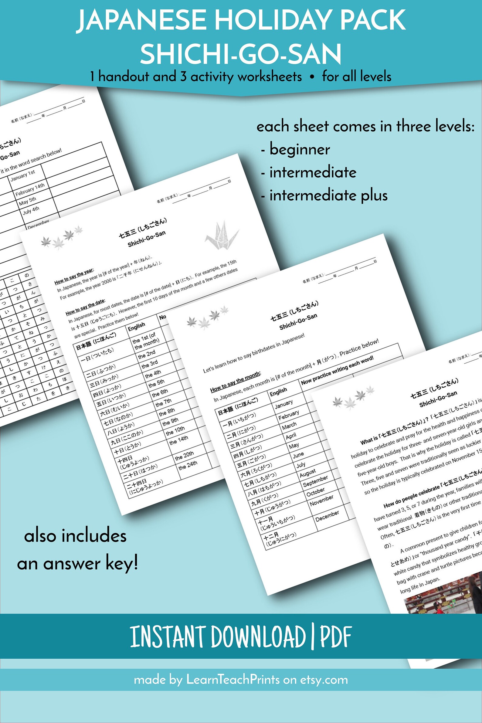 Japanese Holiday Worksheets: Shichi-go-san (november) | for All Levels ...