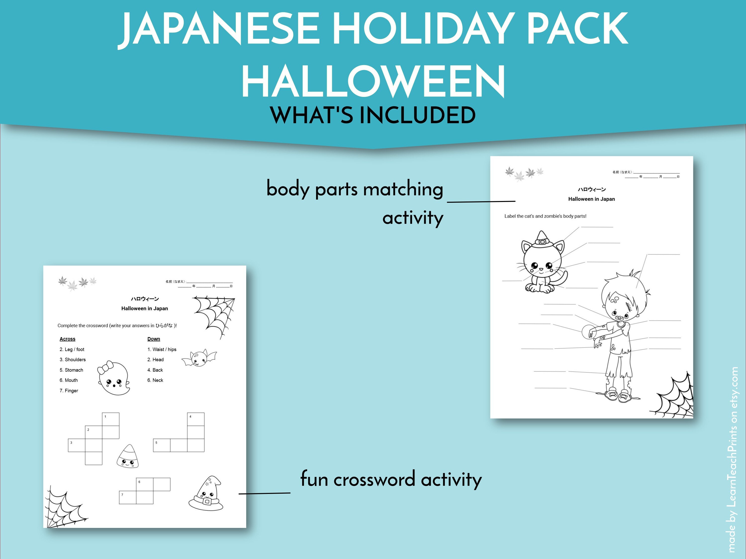 Japanese Holiday Worksheets: Halloween october for All Levels Instant ...