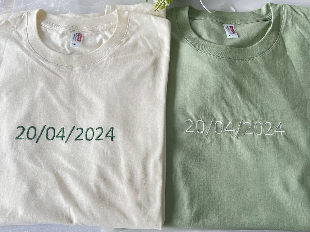 Custom Embroidery Date Shirt, Couple Gift, Sleeve With Initials, Couple ...