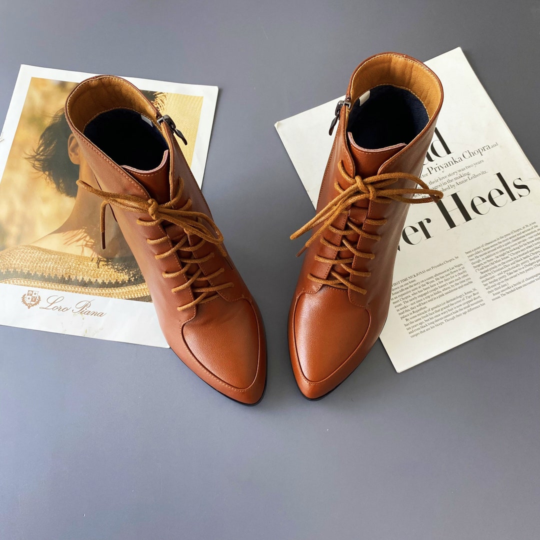 Genuine Leather Women's Oxford Heels, Pointed Toe Stiletto Heels Short ...