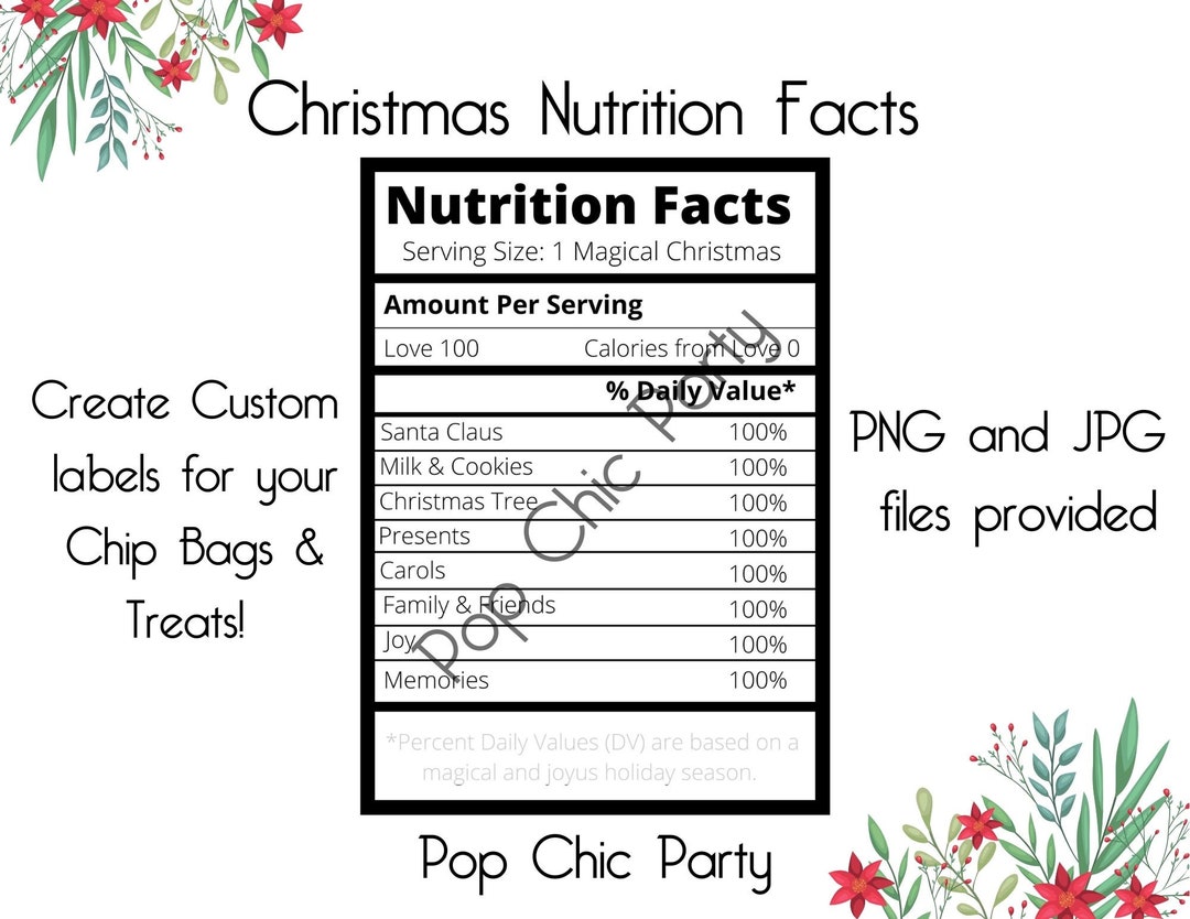 Christmas Nutrition Facts Label Custom Chip Bags Label - Etsy