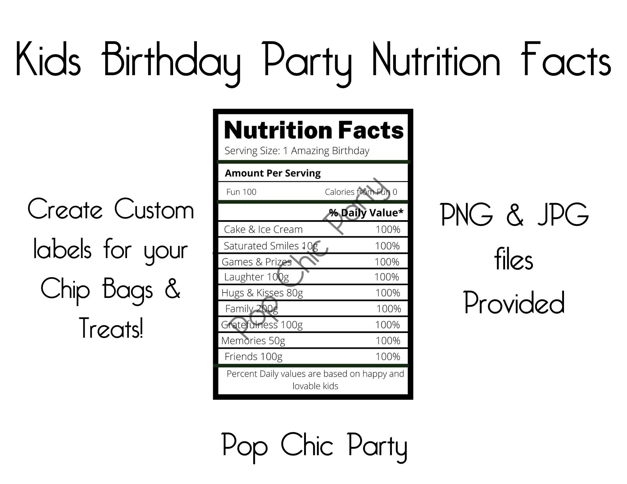 Kids Birthday Party Nutrition Facts | Etsy