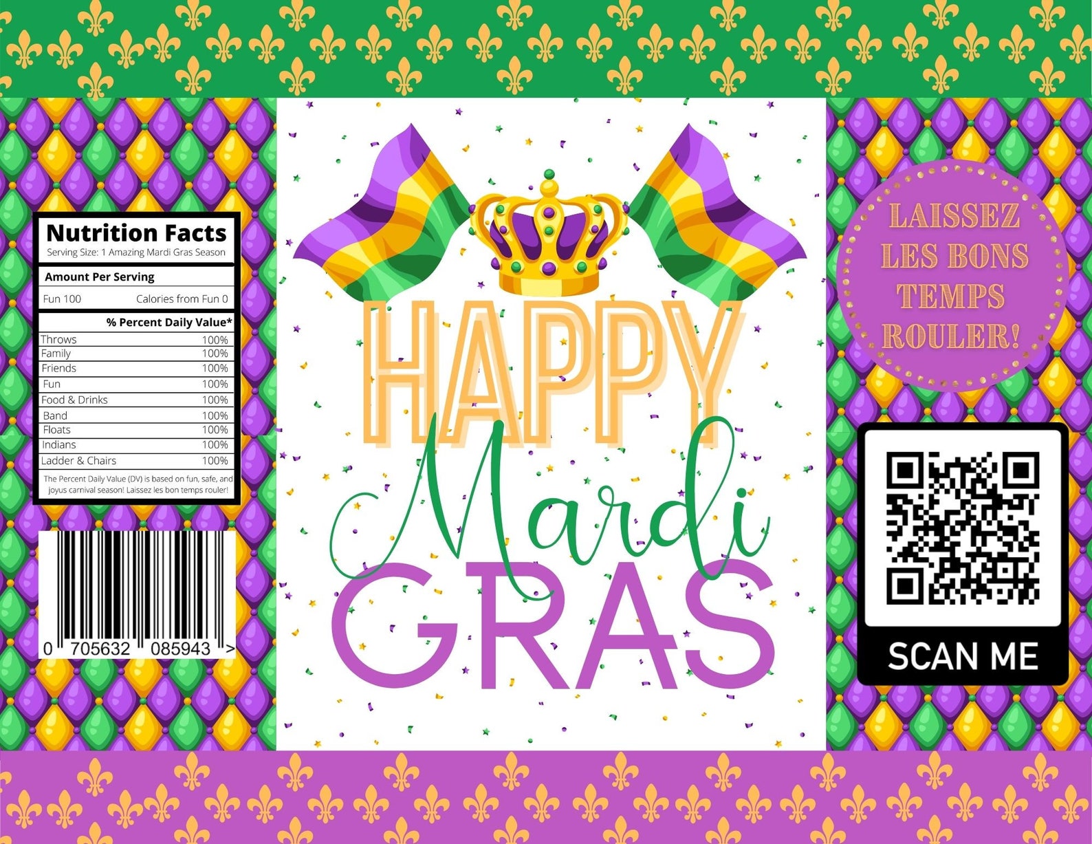 Mardi Gras Chip Bag Throws Party Printable Digital - Etsy España