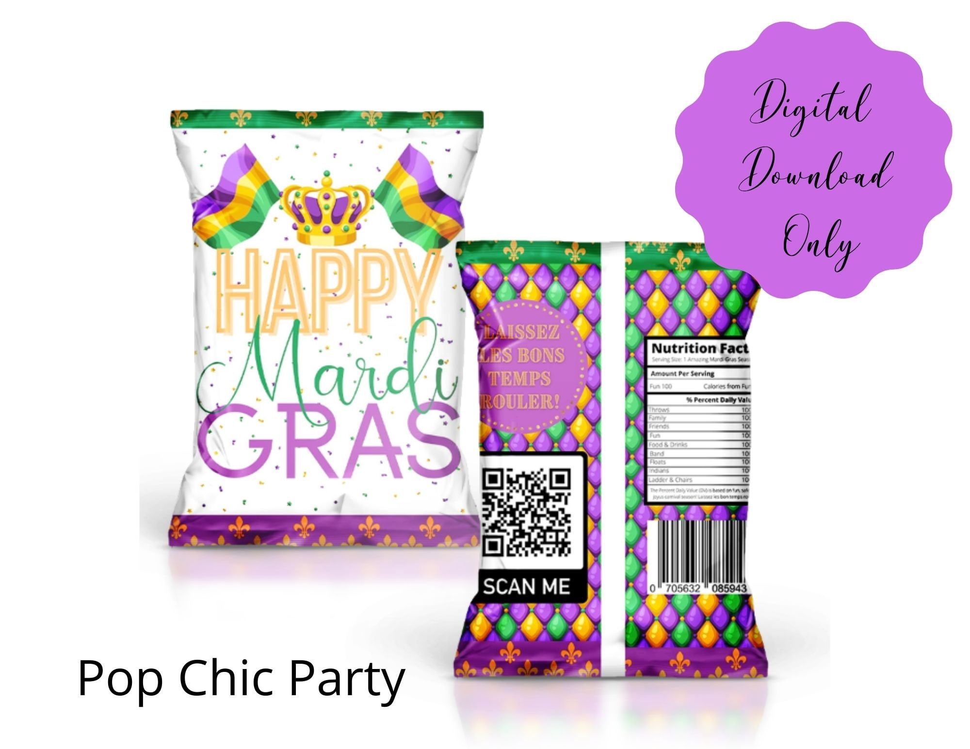 Mardi Gras Chip Bag Throws Party Printable Digital - Etsy España