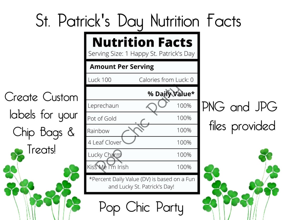 St Patrick's Day Nutrition Facts Digital Download - Etsy