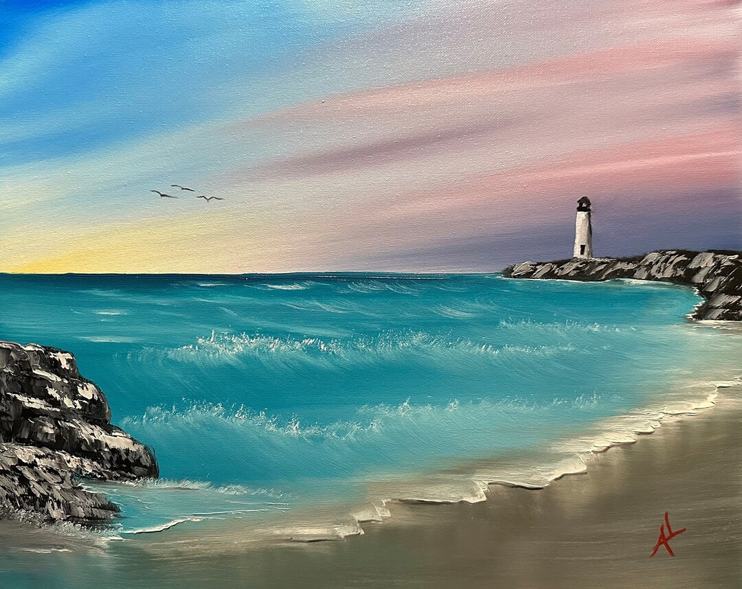 Original Oil Painting | Distant Lighthouse | 16 X 20 Stretched Canvas ...