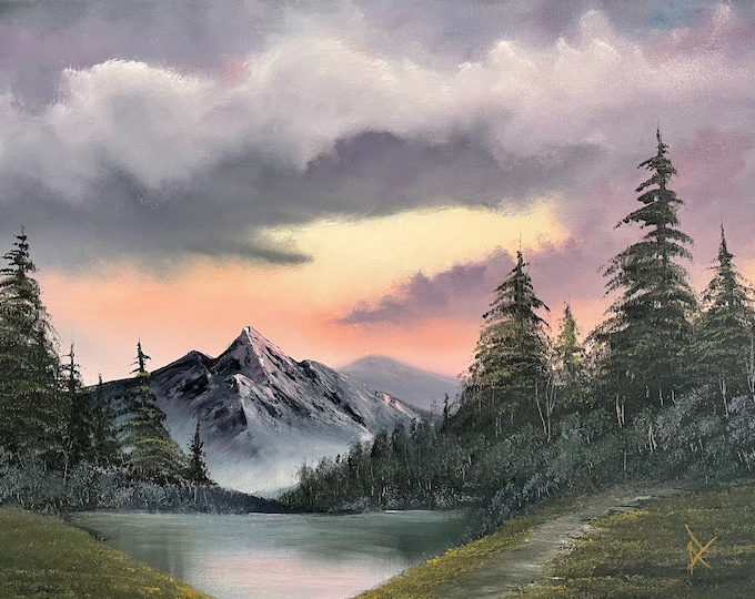 Original Oil Painting | A Sunset Aglow | Bob Ross Style Painting ...