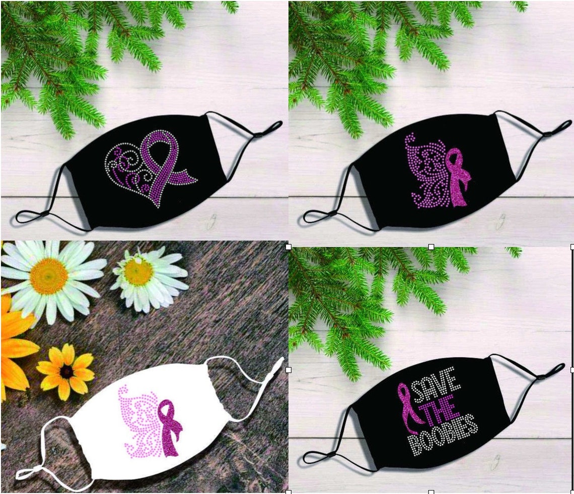 Breast Cancer Awareness Pink Ribbon Face Mask With Filter Pocket and ...