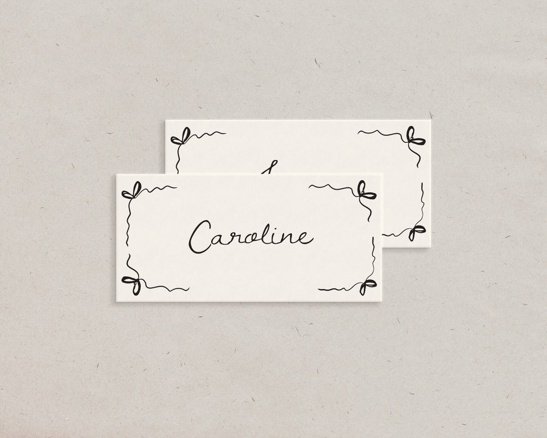Hand Drawn Bow Doodle, Custom Personalized Wedding Place Cards, Name ...