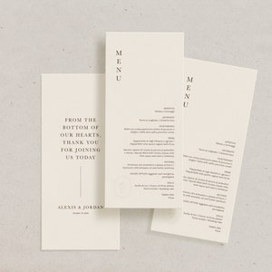 Custom Modern Wedding Menu Card, Elegant Personalized Reception Decor ...