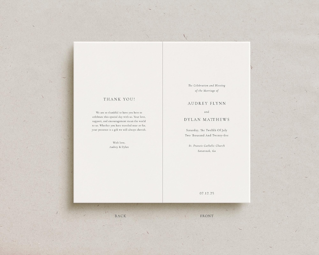 Elegant Personalized Programs, Folded Simple Minimalist Printed ...