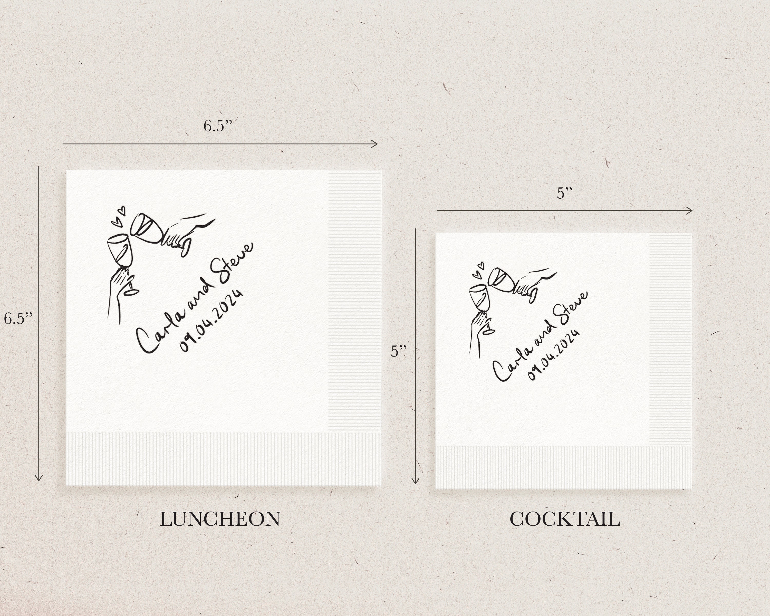 Hand Drawn Doodle, Custom Personalized Wedding Napkins, Elegant Modern ...