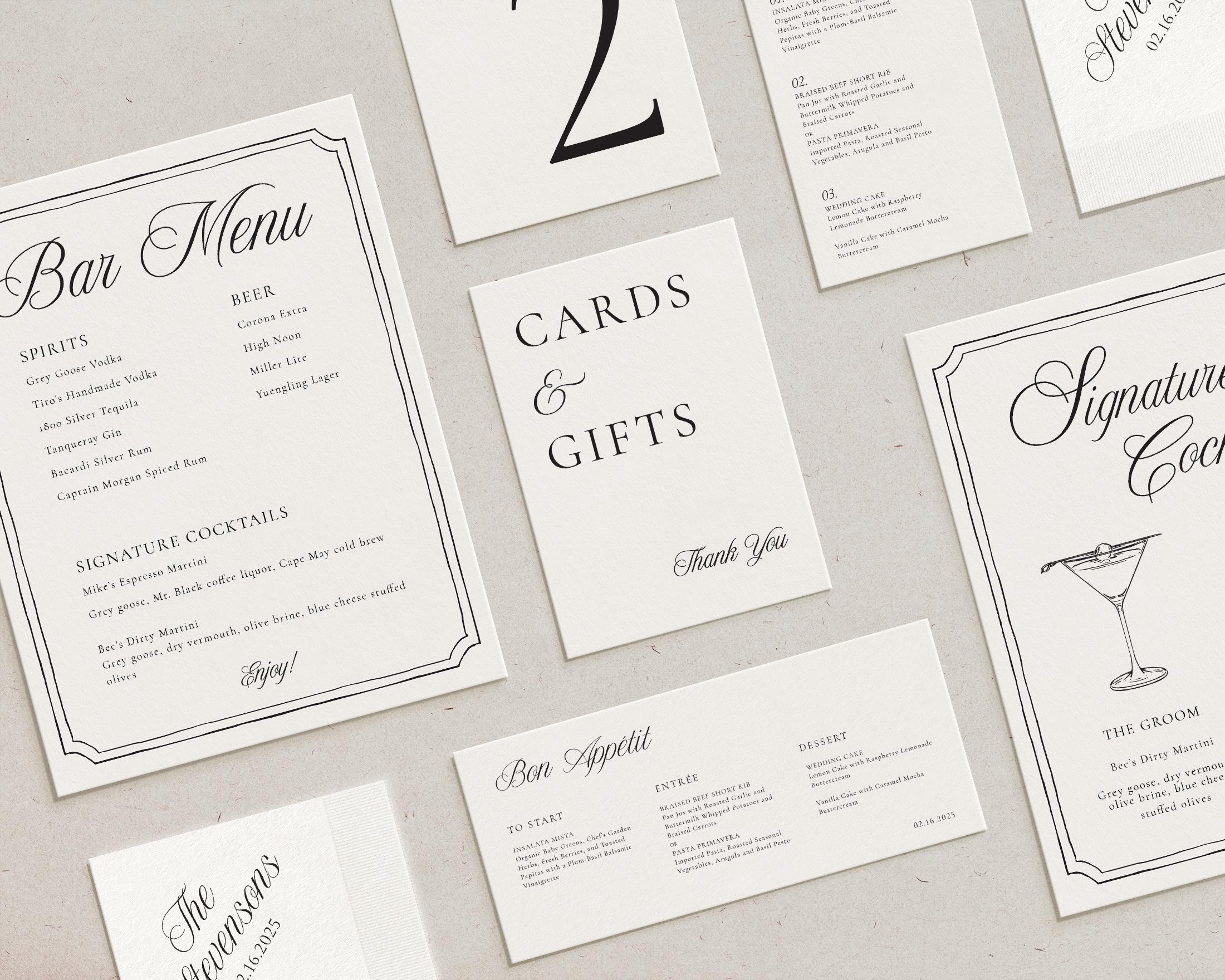 Old Money Signature Bar Menu Wedding Card, Printed Custom Reception ...