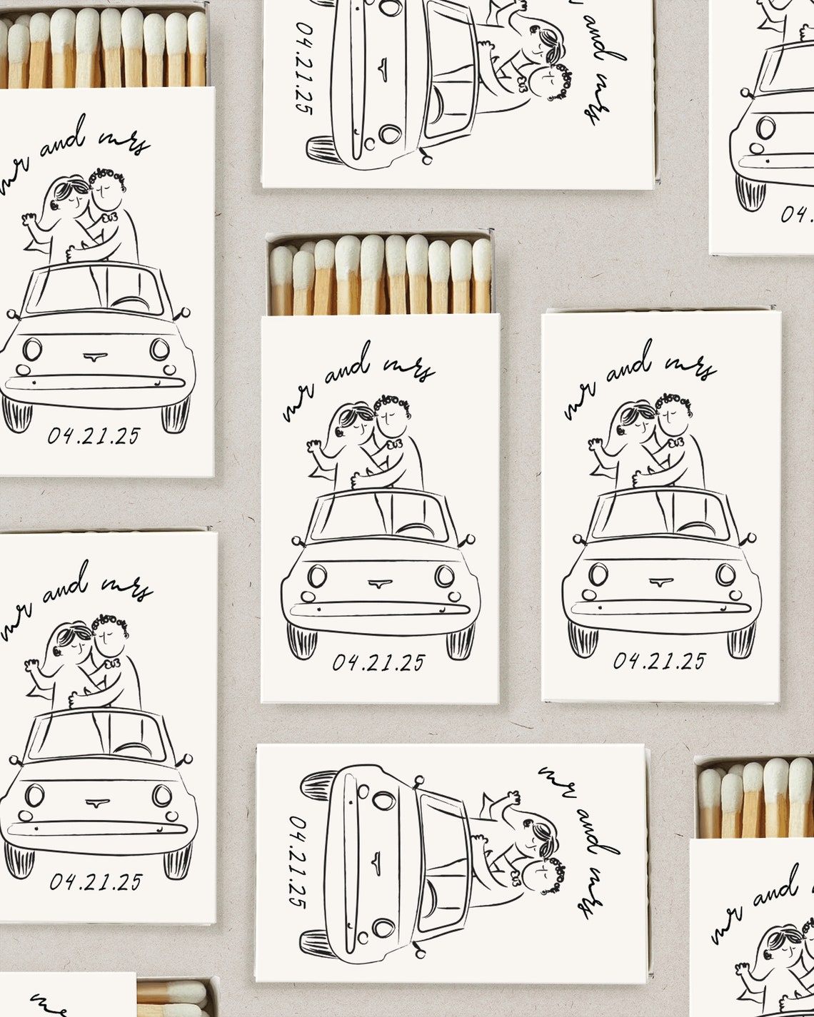 Personalized Doodle Cocktail Wedding Favor Matchboxes, Hand Drawn Cute ...