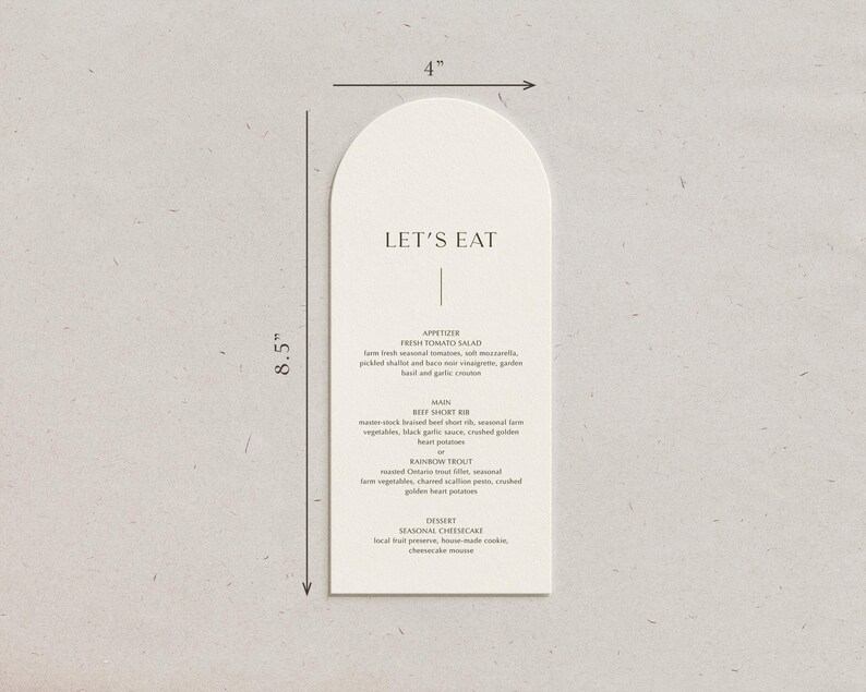 Custom Modern Wedding Menu Card, Elegant Personalized Reception Decor ...