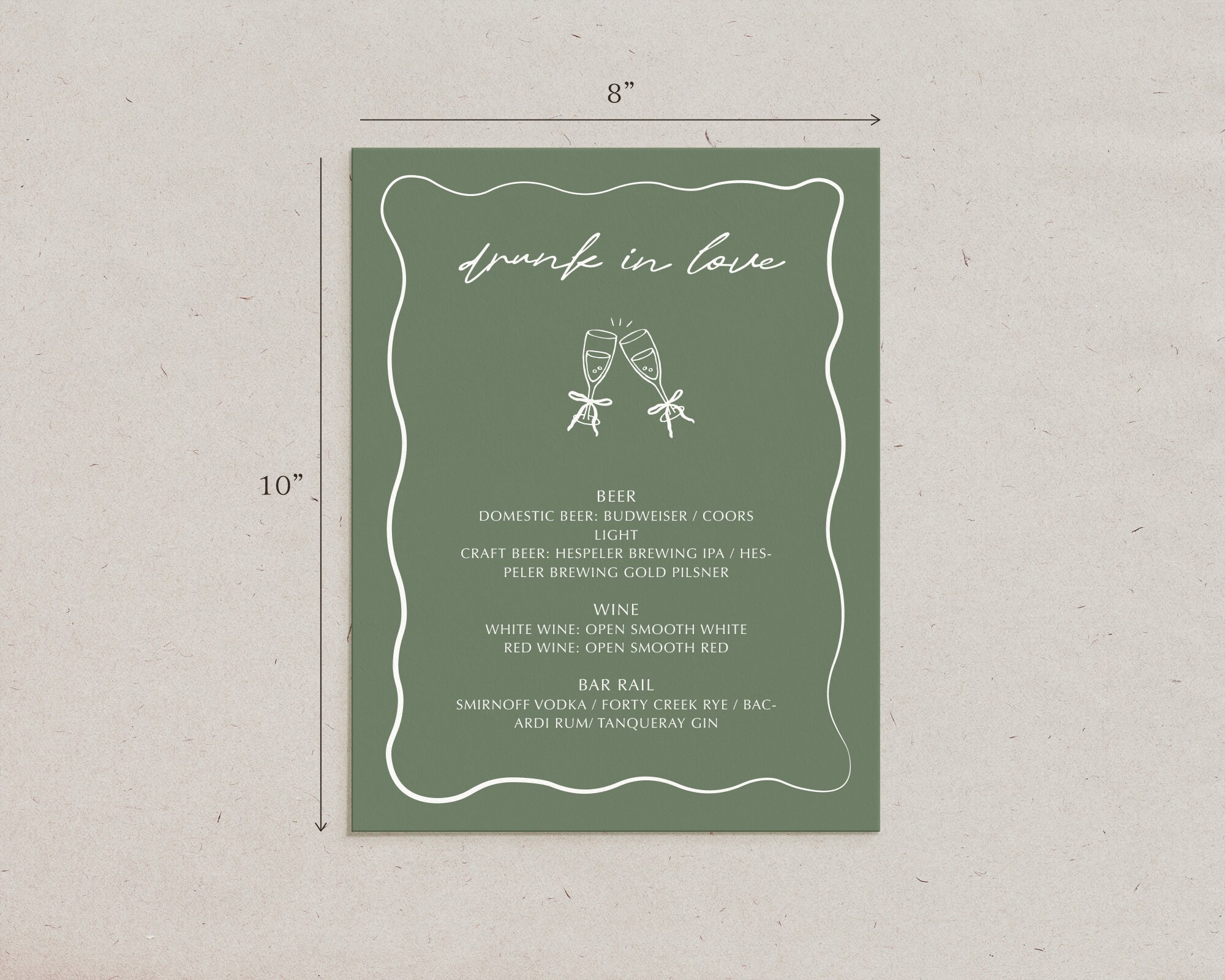 Custom Modern Wedding Bar Menu Card, Minimalist Printed Reception Decor ...