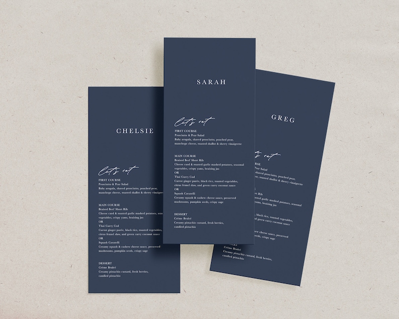 Custom Modern Wedding Menu Card, Elegant Personalized Reception Decor ...