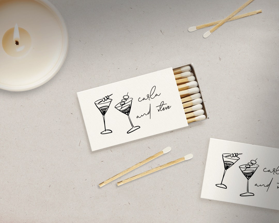 Cocktail Doodle Personalized Wedding Favor Matchboxes, Hand Drawn Cute ...