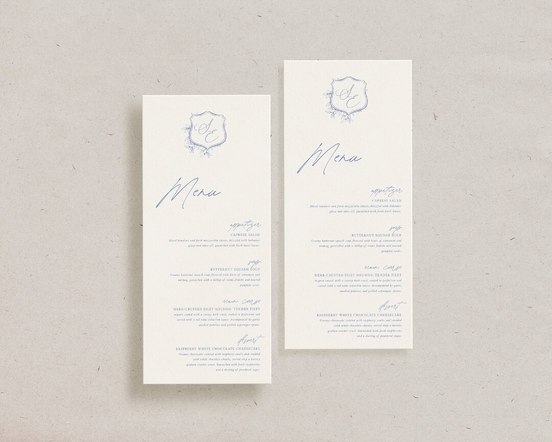 Custom Modern Wedding Menu Card, Elegant Personalized Reception Decor ...