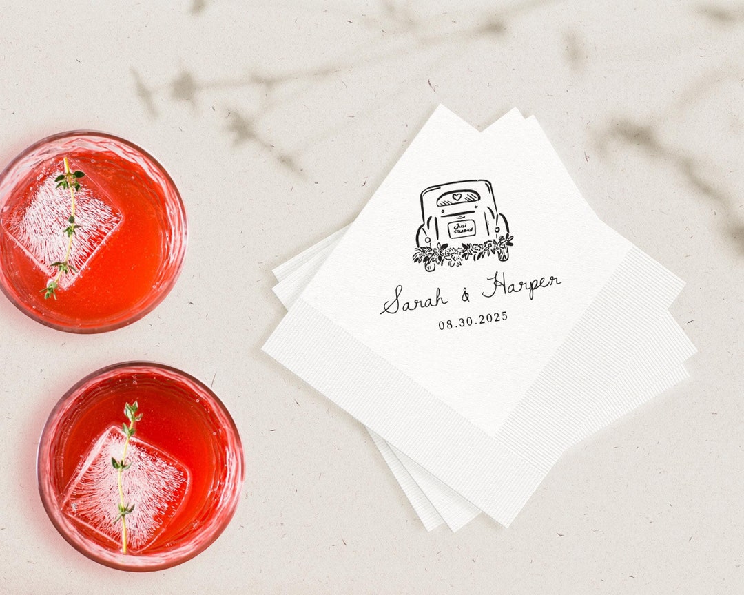 Hand Drawn Doodle, Custom Personalized Wedding Napkins, Elegant Modern ...