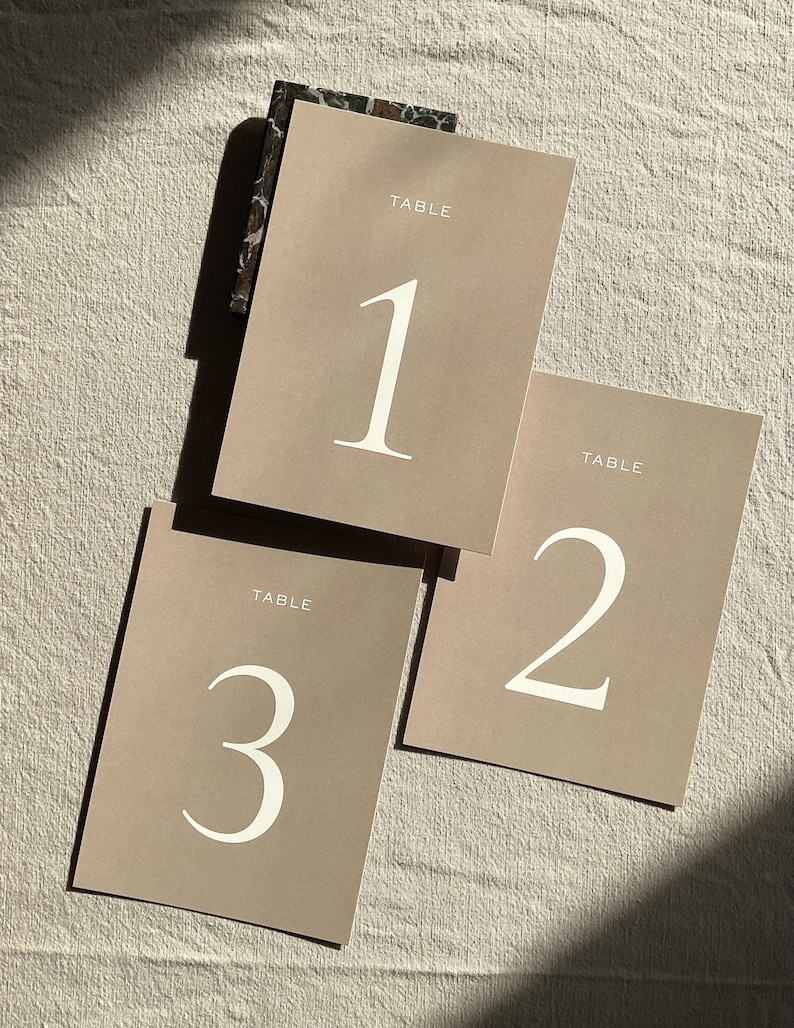 PRINTED Table Numbers, Modern Minimalist Wedding Table Numbers, Simple ...
