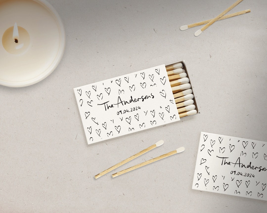 Hand Drawn Doodle Personalized Wedding Favor Matchboxes, Cute Simple ...