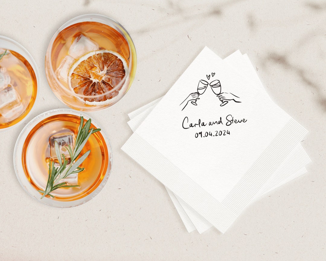 Hand Drawn Doodle, Custom Personalized Wedding Napkins, Elegant Modern ...