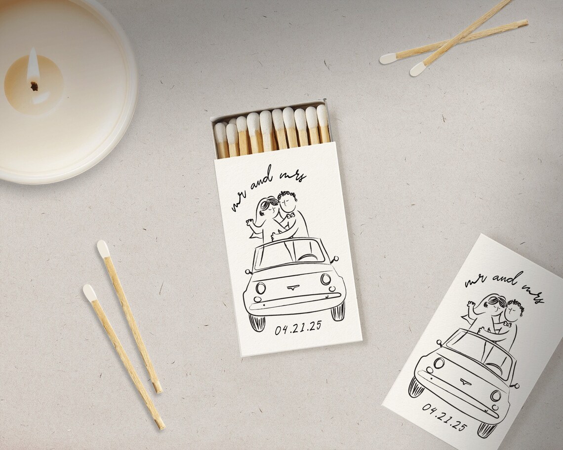Personalized Doodle Cocktail Wedding Favor Matchboxes, Hand Drawn Cute ...