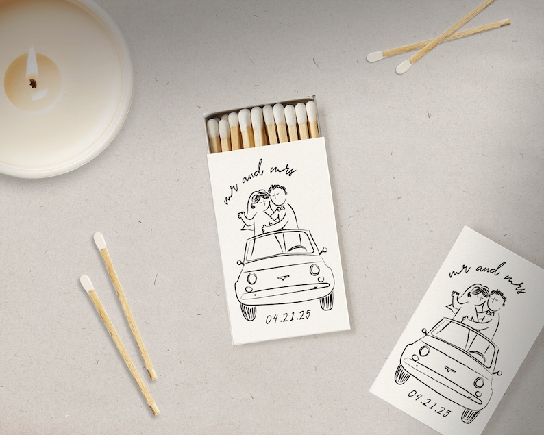 Personalized Doodle Cocktail Wedding Favor Matchboxes, Hand Drawn Cute ...