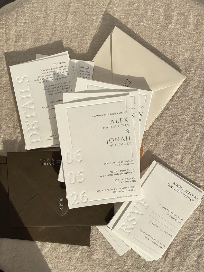 PRINTED Modern Letterpress Wedding Invitations, Modern Letter Press ...