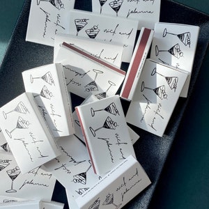 Cocktail Doodle Personalized Wedding Favor Matchboxes, Hand Drawn Cute ...
