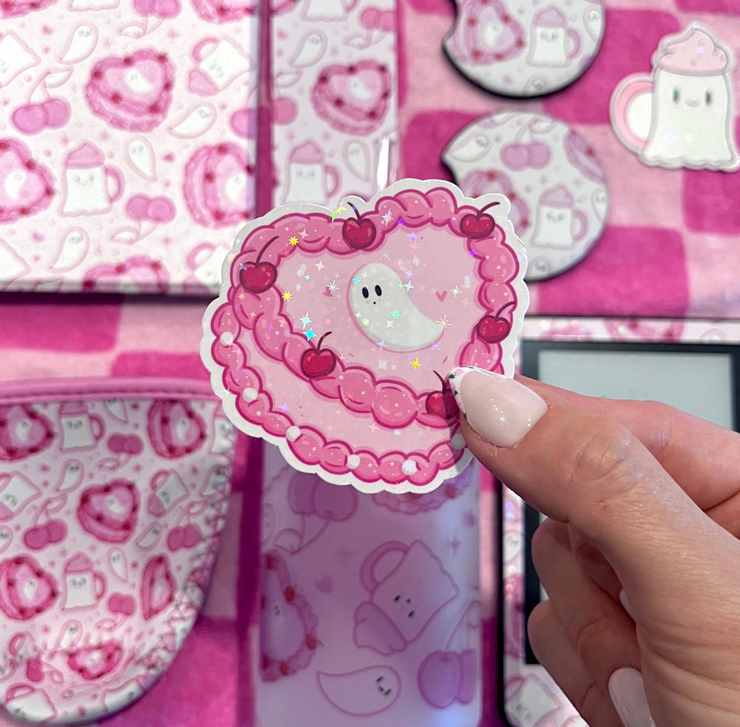 Pink Ghost Cake Water Resistant Sticker - Halloween Laptop Decal - Etsy