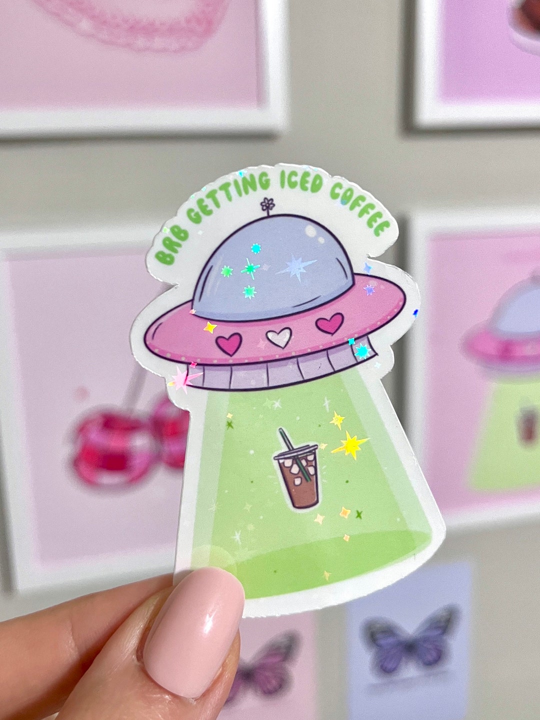 BRB Getting Iced Coffee Alien Iced Cofee Run Vinyl Sticker Waterbottle ...