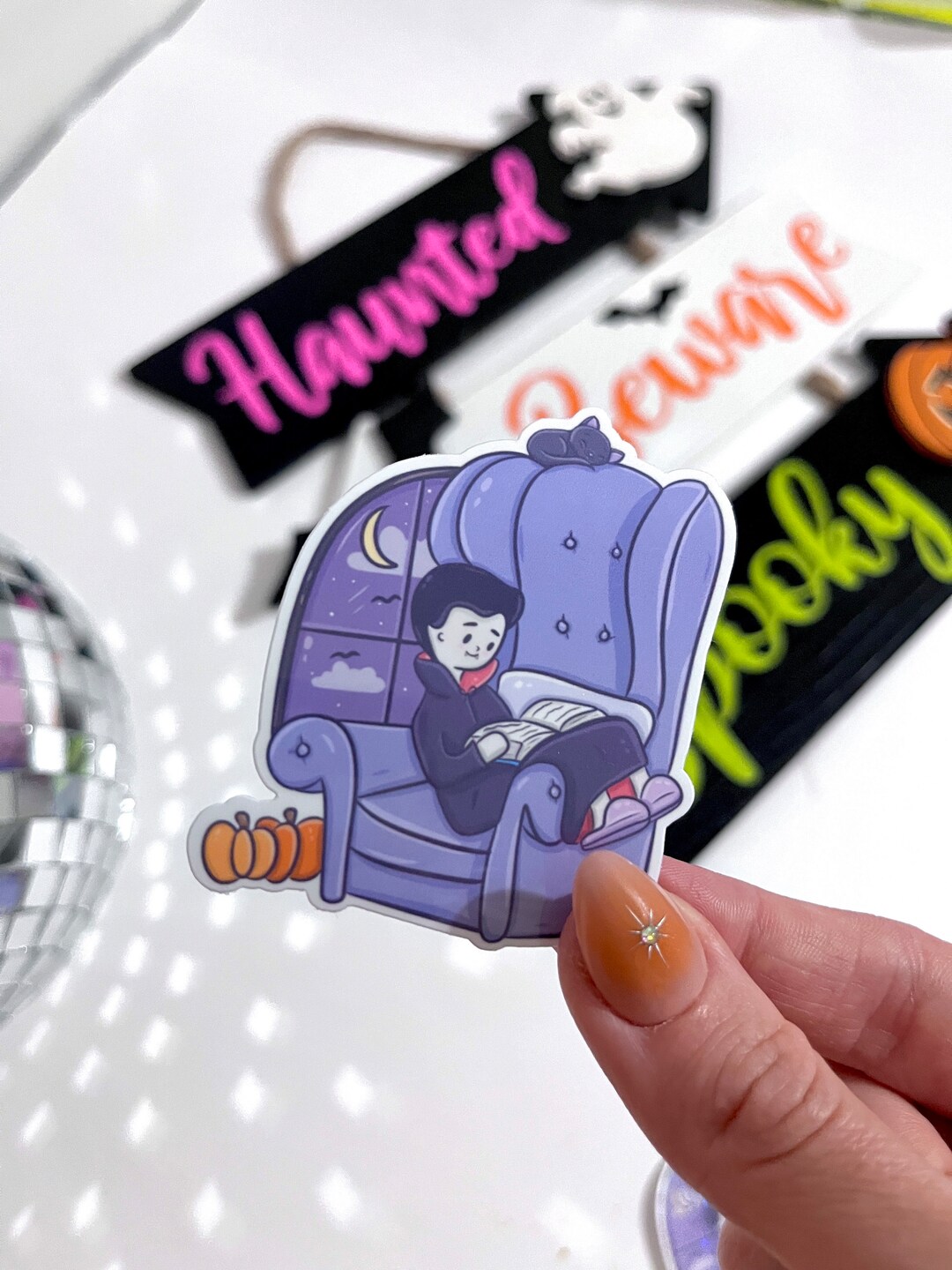 Comfy Vampire Reading Vinyl Sticker- Laptop Sticker- Waterbottle ...