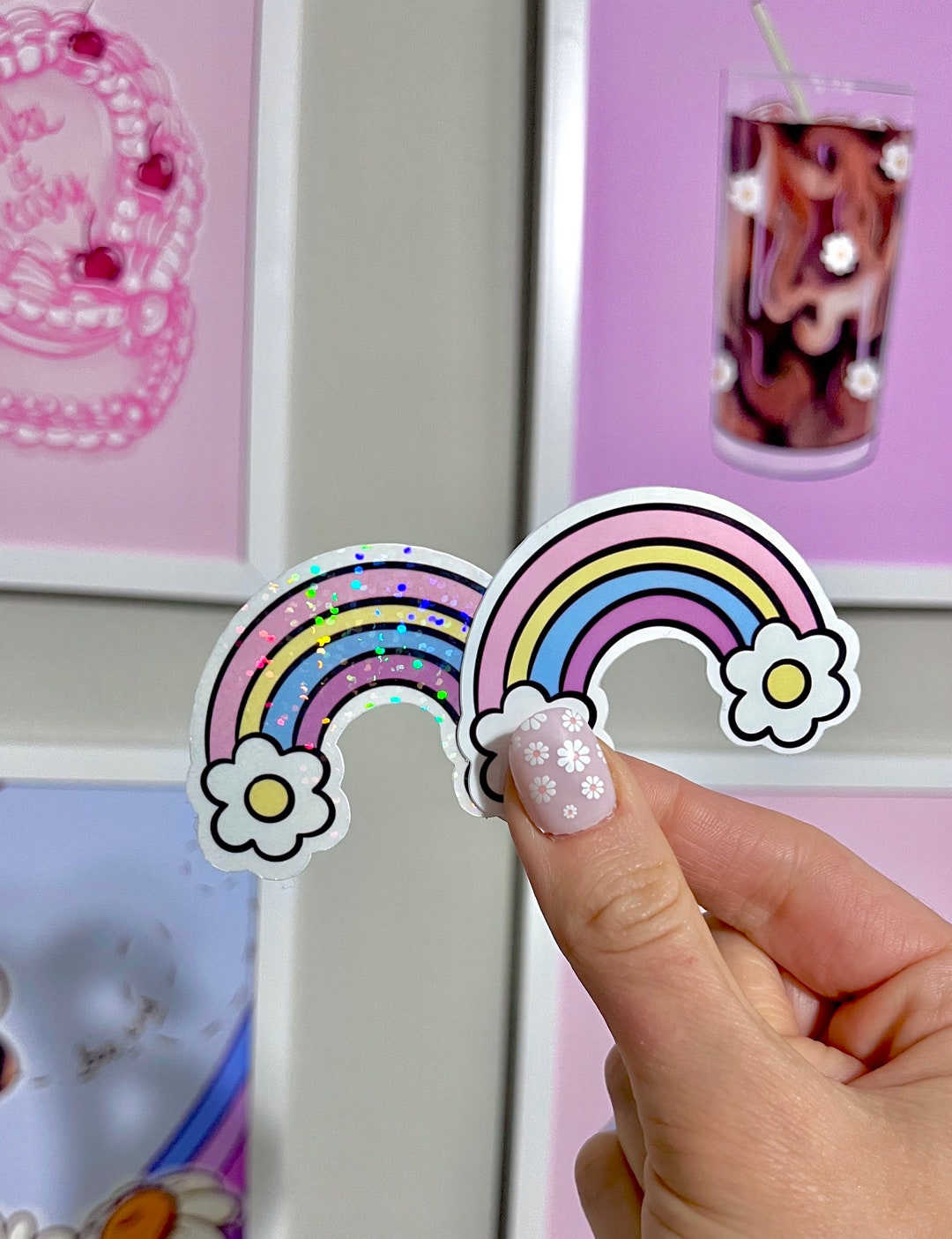 Retro Daisy Rainbow Vinyl Sticker- Waterproof Sticker- Waterbottle ...