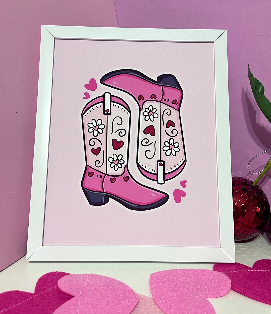 Pink Heart Cowgirl Boots Art Print- Pink Spaceship- Alien Coffee - Etsy