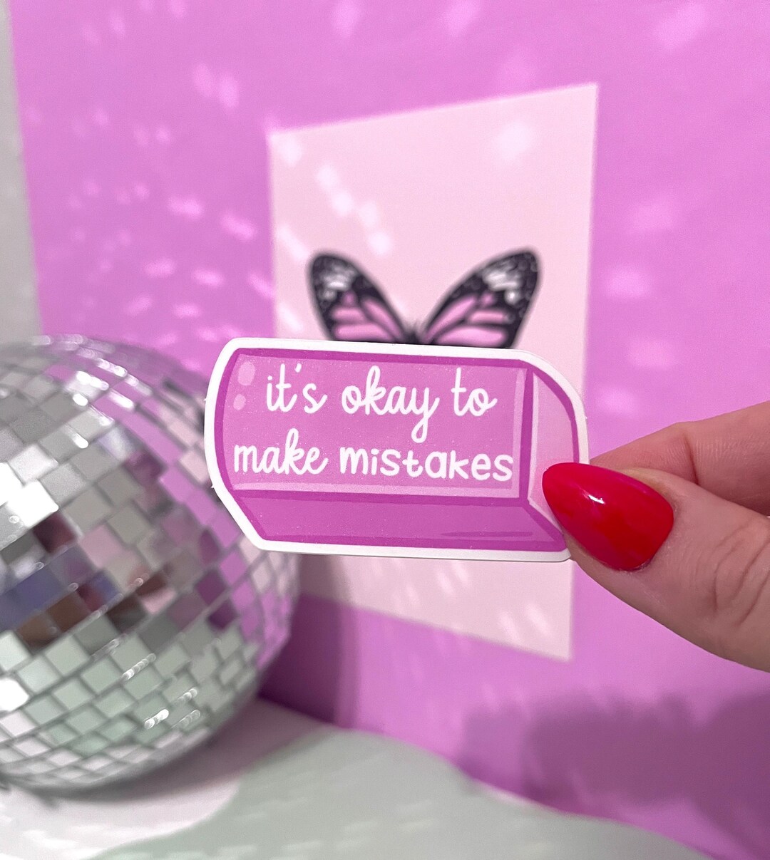 Pink Eraser Sticker: It's Okay to Make Mistakes, Laptop Decal - Etsy
