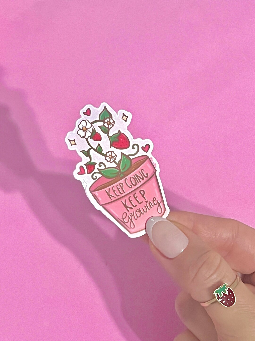 Strawberry Flower Pot Vinyl Sticker: Keep Going Keep Growing - Etsy