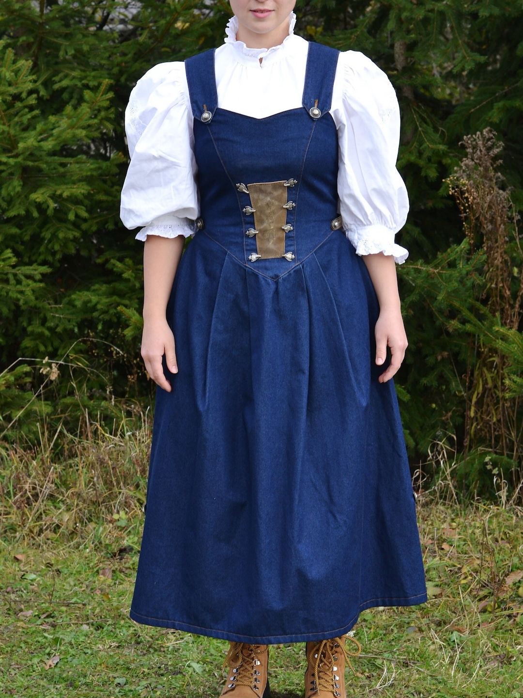 Blue Denim Sundress Dirndl Leather Details Size S-M - Etsy