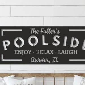 Poolside Oasis Metal Sign, Outdoor Backyard Pool Sign, Tiki Bar Sign ...
