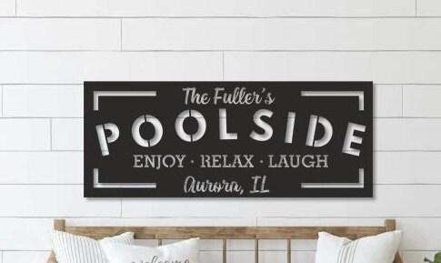 Poolside Oasis Metal Sign, Outdoor Backyard Pool Sign, Tiki Bar Sign ...