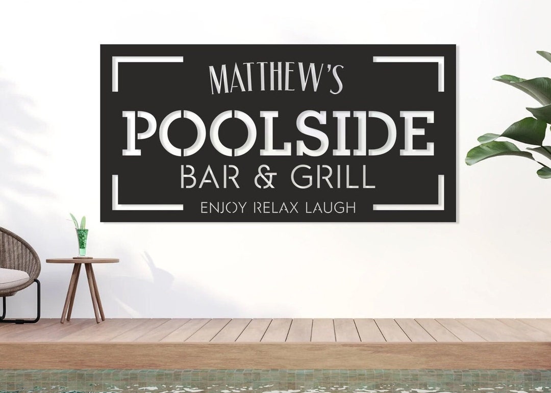 Family Pool Sign, Poolside Oasis Metal Sign, Outdoor Pool Sign, Modern ...