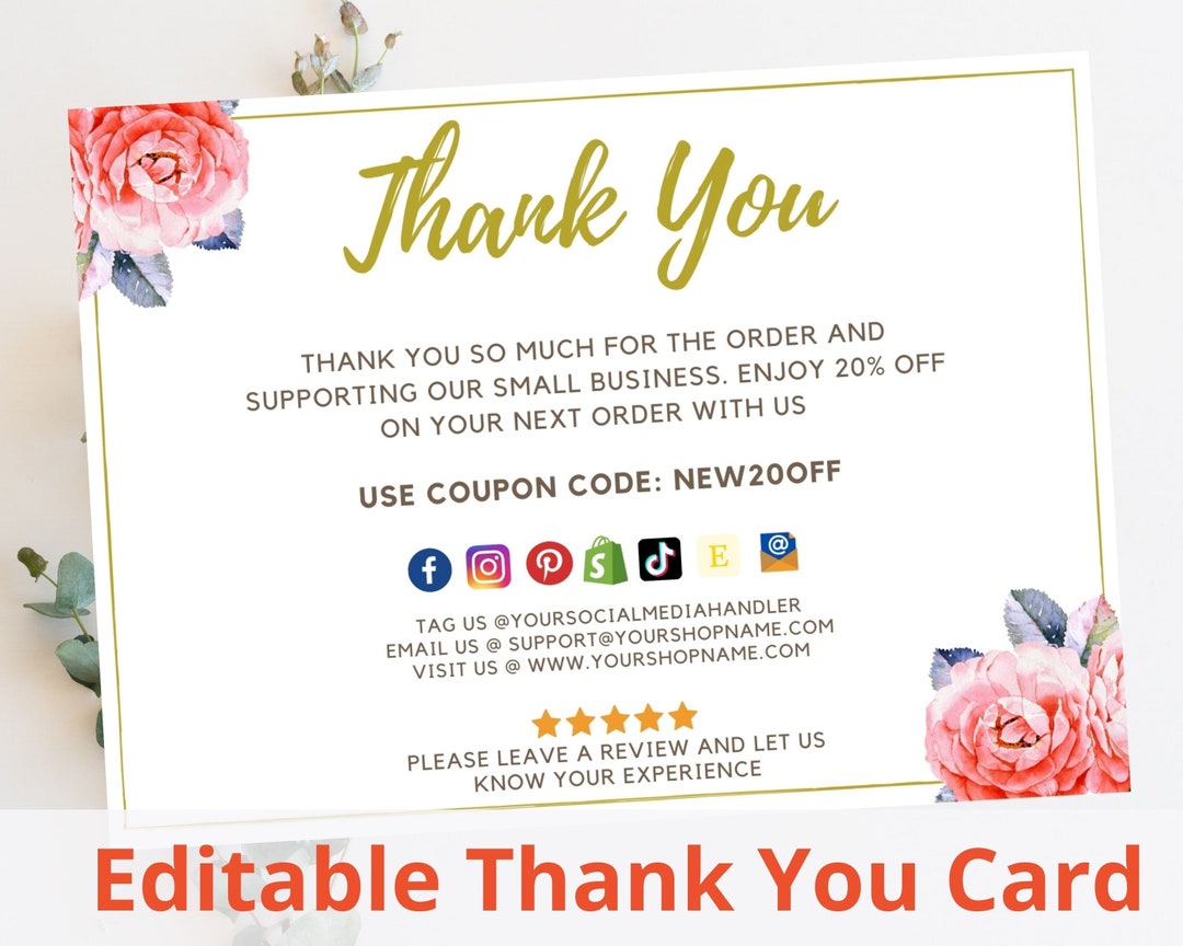 Business Thank You Card Template*small Business Thank You Card*thanks ...