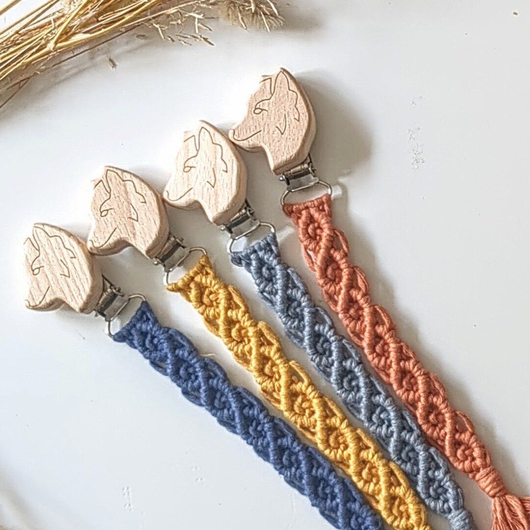 Macramé Pacifier Attachment With Wolf Wooden Clip //pacifier Clip ...
