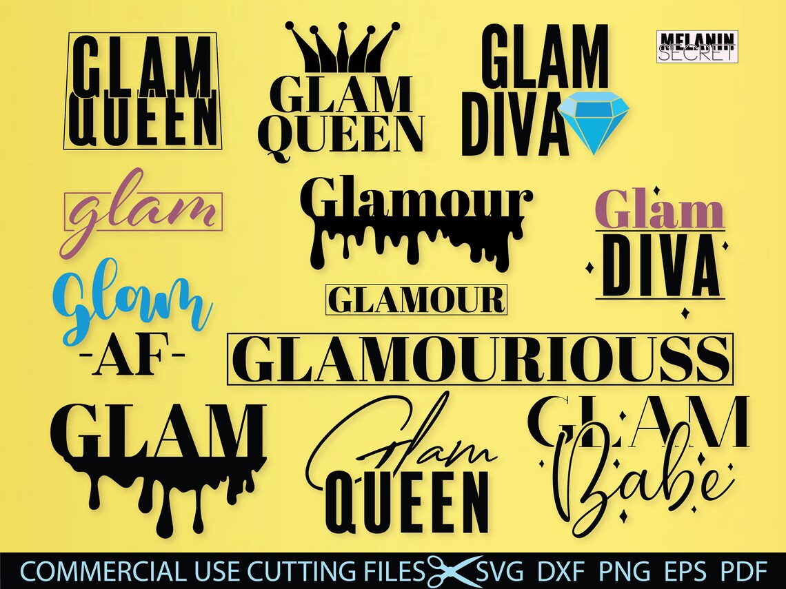 12 Glam Pack SVG Designs Glam Svg Glamour Svg Glam Queen - Etsy