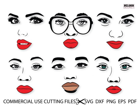 Beautiful Faces Svg Bundle Red Lips Svg Afro SVG Makeup - Etsy Australia