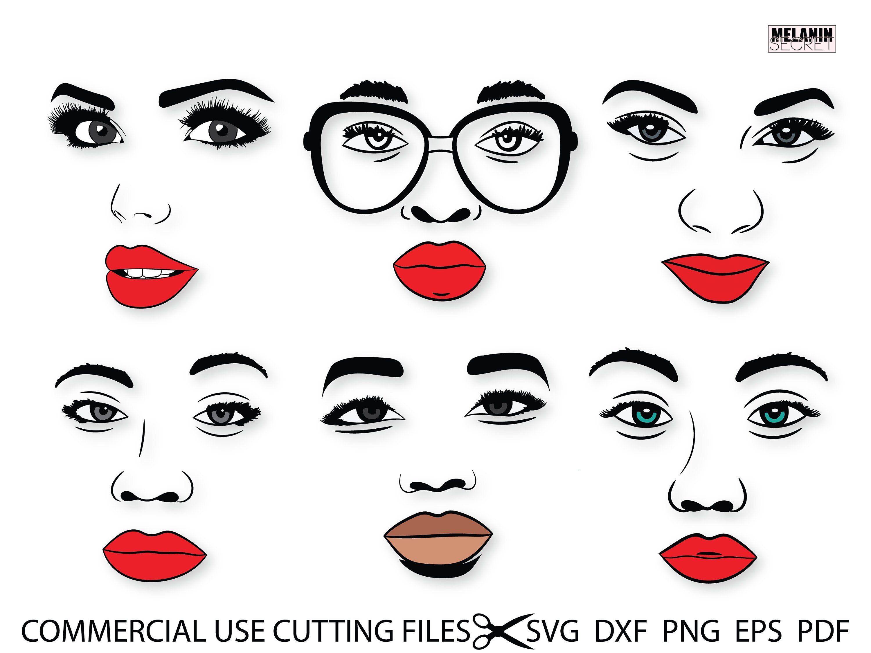 Beautiful Faces Svg Bundle Red Lips Svg Afro SVG Makeup - Etsy UK