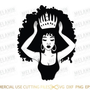 Afro Queen With Crown SVG, Diva, Queen Boss, Lady, Black Woman, Glamour ...